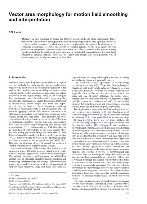 PDF Vector Area Morphology For Motion Field Smoothing And Interpretation