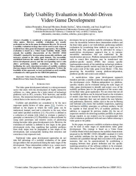 Pdf Early Usability Evaluation In Model Driven Video Game Development