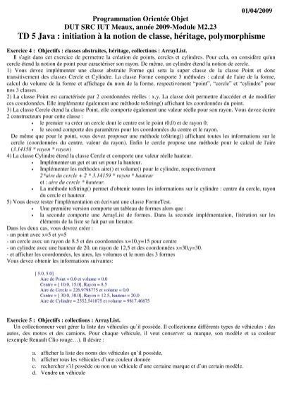 td 5 java initiation à la notion de classe héritage polymorphisme