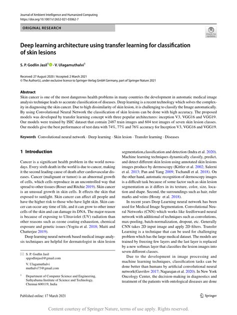 Deep Learning Architecture Using Transfer Learning For Classification Of Skin Lesions Request PDF
