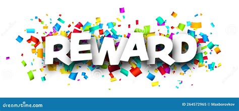 Reward Sign Over Cut Out Ribbon Confetti Background Stock Vector