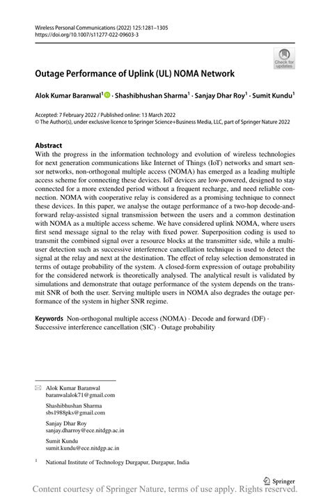 Outage Performance Of Uplink Ul Noma Network Request Pdf
