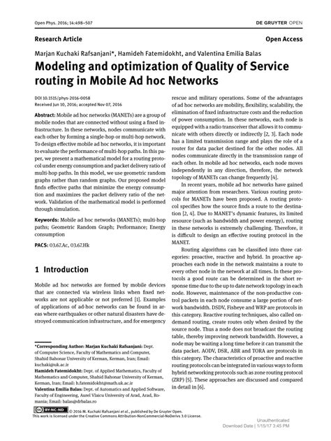 Pdf Modeling And Optimization Of Quality Of Service Routing In Mobile