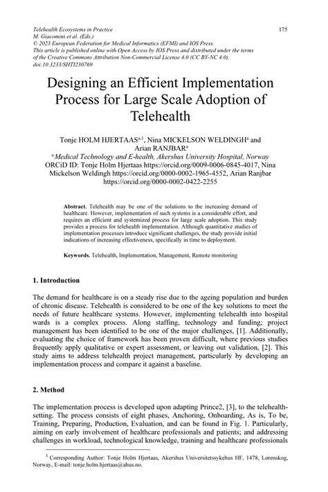 Pdf Designing An Efficient Implementation Process For Large Scale Adoption Of Telehealth