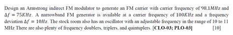 Solved Design An Armstrong Indirect Fm Modulator To Generate