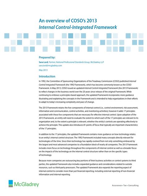 Wp Coso 2013 Internal Control Integrated Framework Pdf Audit Risk