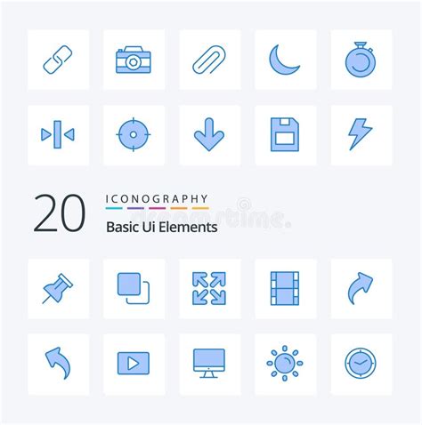 20 Basic Ui Elements Blue Color Icon Pack Like Arrow Direction Direction Up Stock Vector
