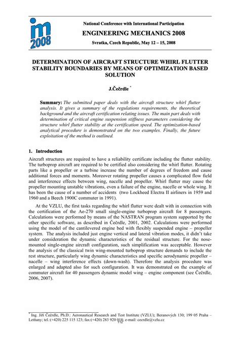 Pdf Determination Of Aircraft Structure Whirl Flutter Dokumentips
