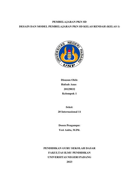 Hafsah Anas 20129032 Meet 10 Desain Dan Model Pembelajaran Pkn Sd Kelas Rendah Pdf