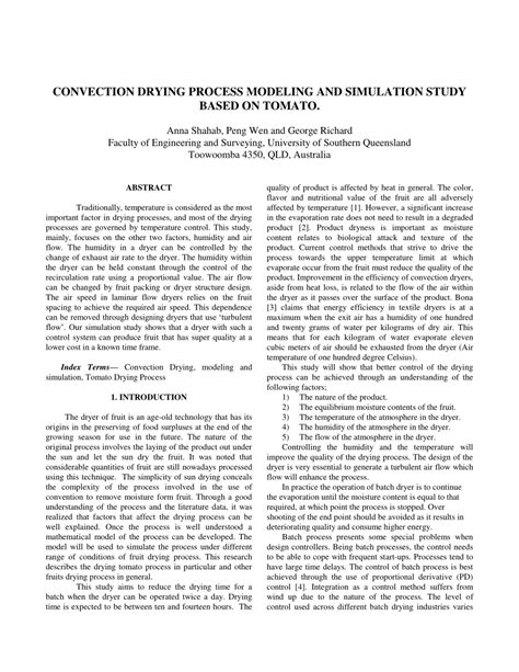 Pdf Convection Drying Process Modeling And Simulation Study Based On