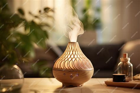 Premium Photo An Air Freshener In The Form Of A Tabletop Aroma Oil Diffuser Placed In A House
