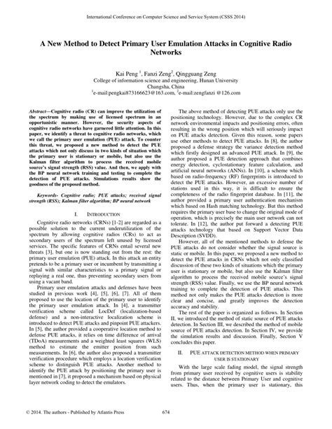 Pdf A New Method To Detect Primary User Emulation Attacks In Cognitive Radio Networks