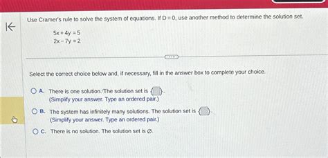 solved use cramer s rule to solve the system of equations