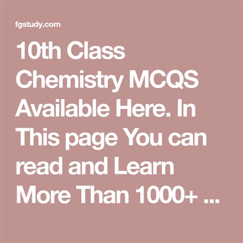 10th Class Chemistry Mcqs Available Here In This Page You Can Read And