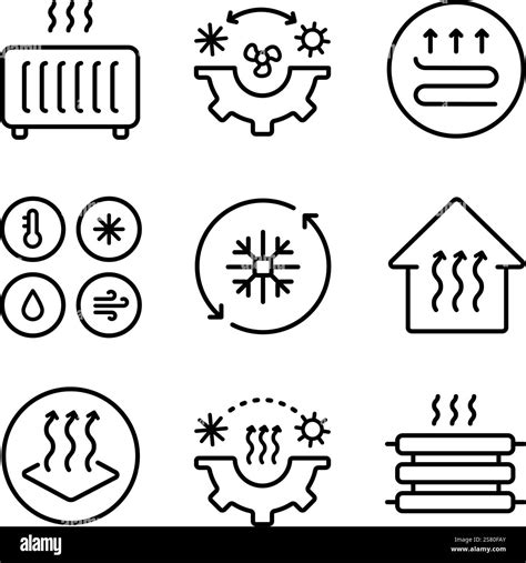 Hvac Icons Set Commercial Services Heating And Cooling System Air Conditioning Isolated
