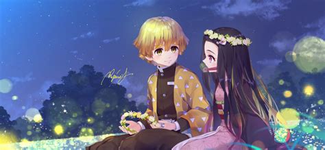 1792x828 Resolution Nezuko Kamado And Zenitsu Agatsuma Art 1792x828