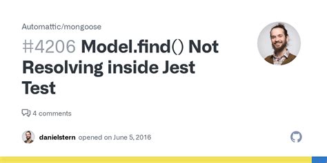 model find not resolving inside jest test · issue 4206 · automattic
