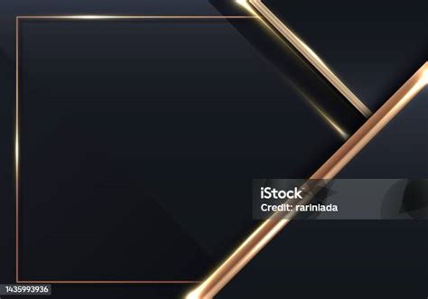 추상적인 3d 검정색과 황금색 줄무늬 삼각형 모양과 반짝이는 골드 프레임 라인 어두운 배경 템플릿 고급 스타일에 조명 효과 0