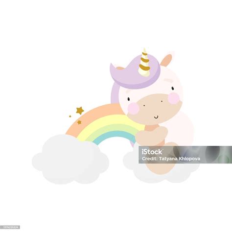 무지개에 매직 유니콘 아이들의 물건 카드 포스터 배너 책 팩인쇄 옷 직물 벽지 섬유 또는 요리에 인쇄 벡터 그림입니다 0명에