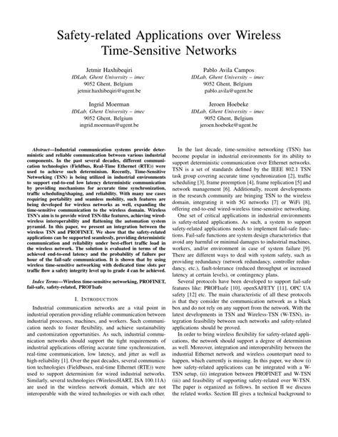 Pdf Safety Related Applications Over Wireless Time Sensitive Networks