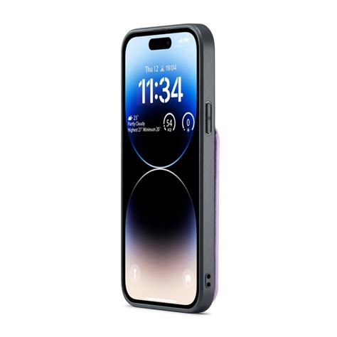 Iphone 15 Pro Max Fierre Shann 크레이지 호스 카드 홀더 뒷면 커버 Pu 폰 케이스보라색