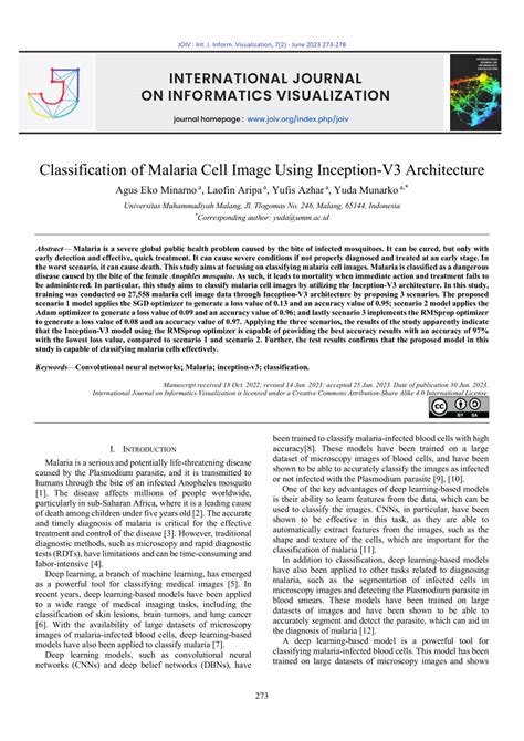 Pdf Classification Of Malaria Cell Image Using Inception V3 Architecture