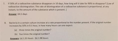Solved 7 If 30 Of A Radioactive Substance Disappears In 10 Chegg