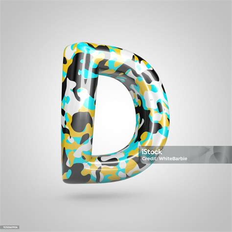 흰색 배경에 고립 된 시안색 검정색과 노란색 위장 패턴 문자 대문자 D를 위장 0명에 대한 스톡 사진 및 기타 이미지 0명