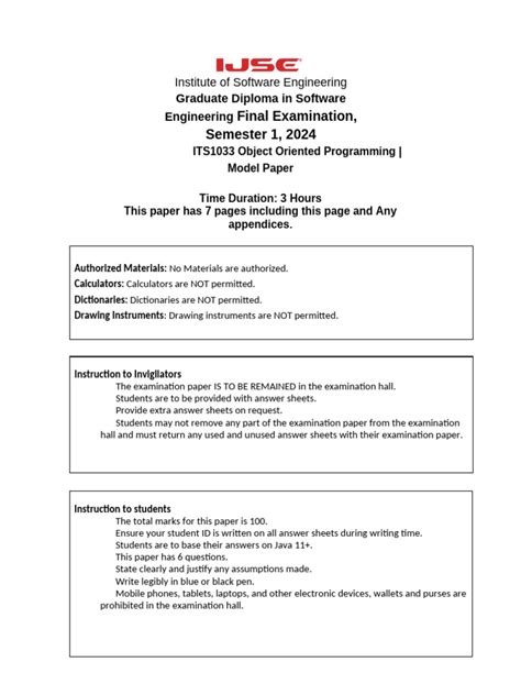 Oop Final Model Paper 1st Sem Pdf Computer Engineering Computer Science