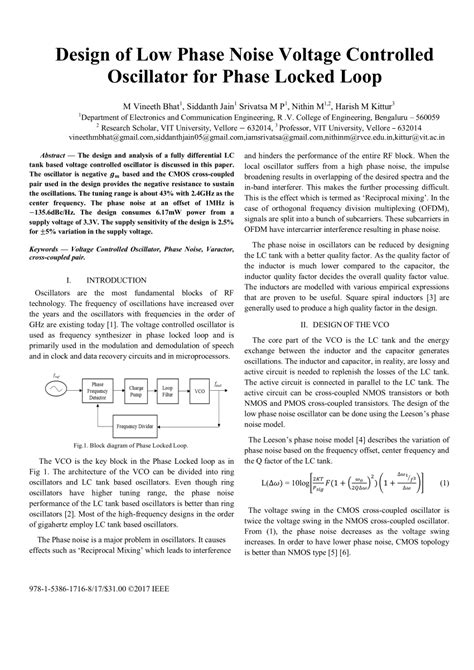 Pdf Design Of Low Phase Noise Voltage Controlled Oscillator For Phase Locked Loop