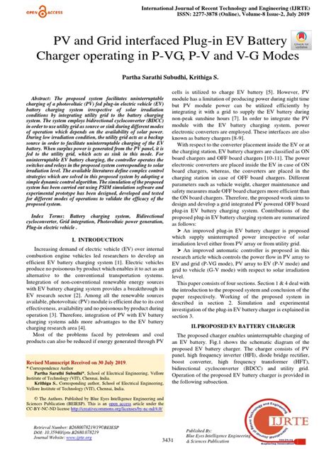 pv and grid interfaced plugin ev battery charger operating in pvg pv