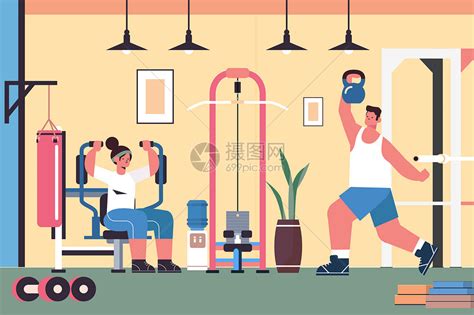 扁平人物健身房锻炼身体插画图片下载 正版图片402144663 摄图网