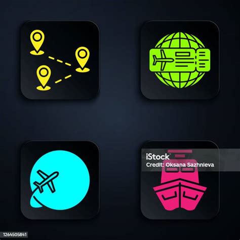 선박 노선 위치 비행 비행기와 항공권글로브를 설정합니다 검은 색 사각형 버튼 벡터 건네주기에 대한 스톡 벡터 아트 및 기타 이미지 건네주기 검은색 공항 Istock