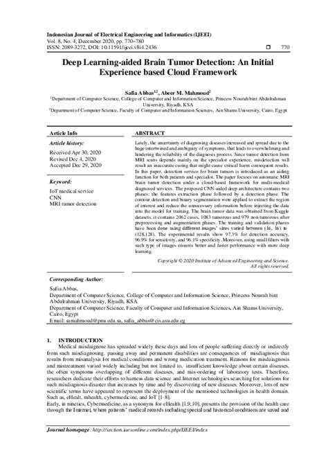 Pdf Deep Learning Aided Brain Tumor Detection An Initial ‎experience Based Cloud Framework