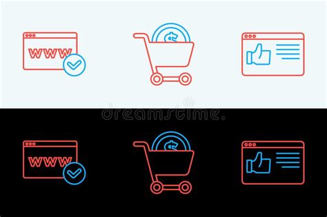 Set Line Browser Window Website Template And Shopping Cart And Dollar Icon Vector Stock