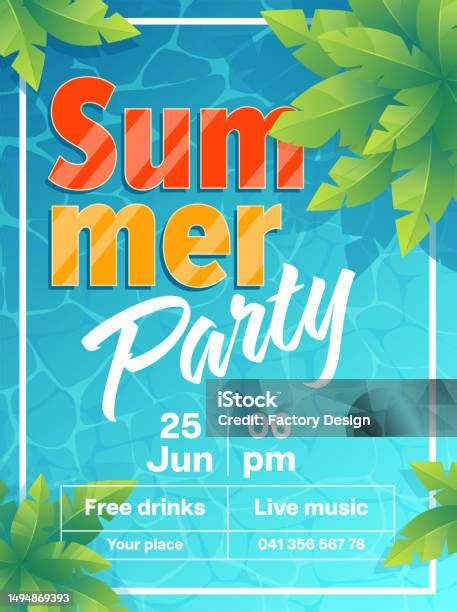 야자수가 있는 여름 해변 또는 수영장 파티 전단지 디자인 배경 주제에 대한 스톡 벡터 아트 및 기타 이미지 배경 주제