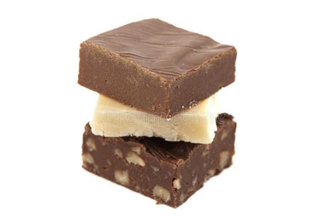 Stack Of Three Different Types Of Fudge Isolated On A White Background Stock Image Image Of