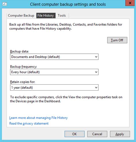 Enable Or Disable Windows Server 2012 File History Backups