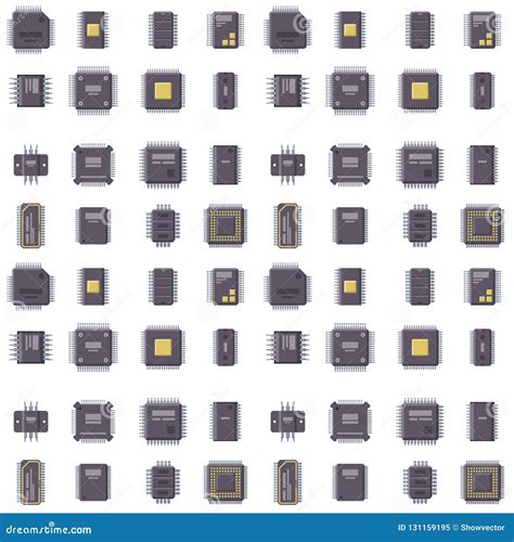 Cpu Microprocessors Microchip Vector Illustration Hardware Seamless Pattern Background Component