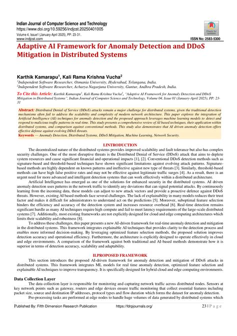 Pdf Adaptive Ai Framework For Anomaly Detection And Ddos Mitigation