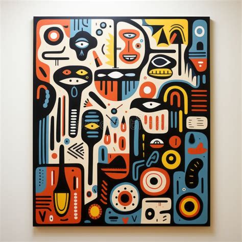 Colorful Abstract Shapes A Doodle Poster With Primitive Influences Stock Illustration