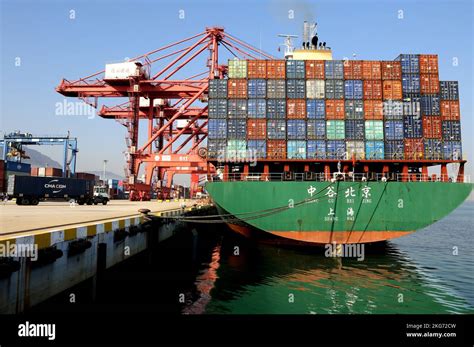 Aerial Photos Show Cargo Ships Loading And Unloading Containers At The Container Terminal Of