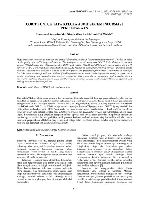 Pdf Cobit 5 Untuk Tata Kelola Audit Sistem Informasi Perpustakaan