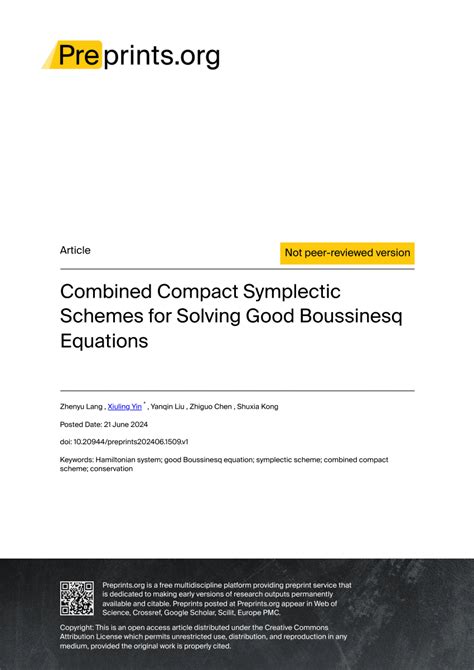 Pdf Combined Compact Symplectic Schemes For Solving Good Boussinesq Equations