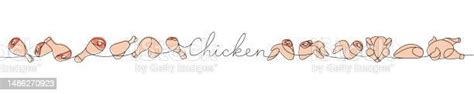 닭고기는 한 줄로 연속 그리기를 설정합니다 생 닭고기 부분은 연속적인 한 줄 그림입니다 벡터 미니멀리스트 선형 그림입니다 가금류에 대한 스톡 벡터 아트 및 기타 이미지