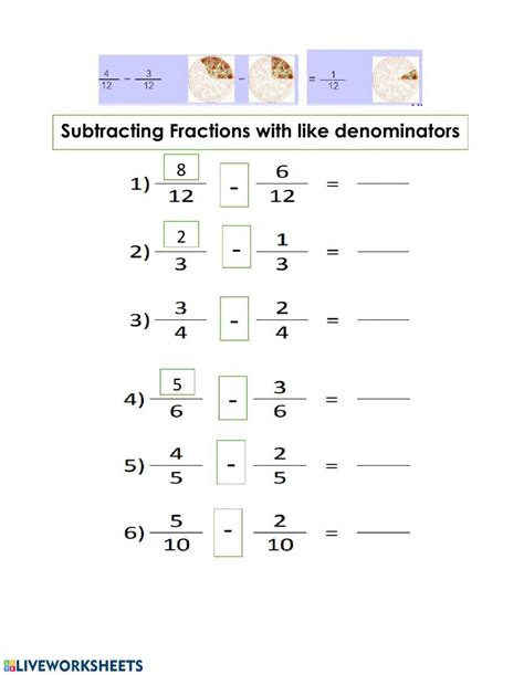 Subtraction Fractions Worksheet Live Worksheets Worksheets Library