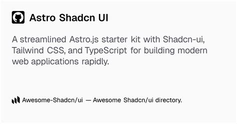 Astro Shadcn Ui Minimal Astro Starter Shadcn Ui Tailwind Css And Typescript Ready Awesome