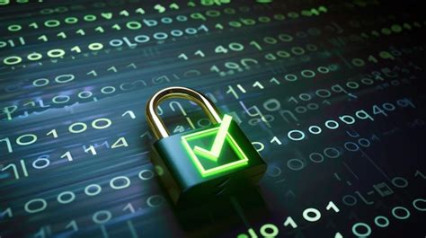 A Digital Padlock With Glowing Green Checkmark On Binary Code Background Premium Ai Generated