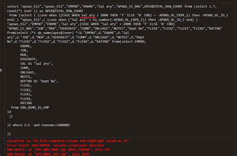 Bug Interactive Report Generated Sql Missing Double Quotes For Highlight On Compute Oracle