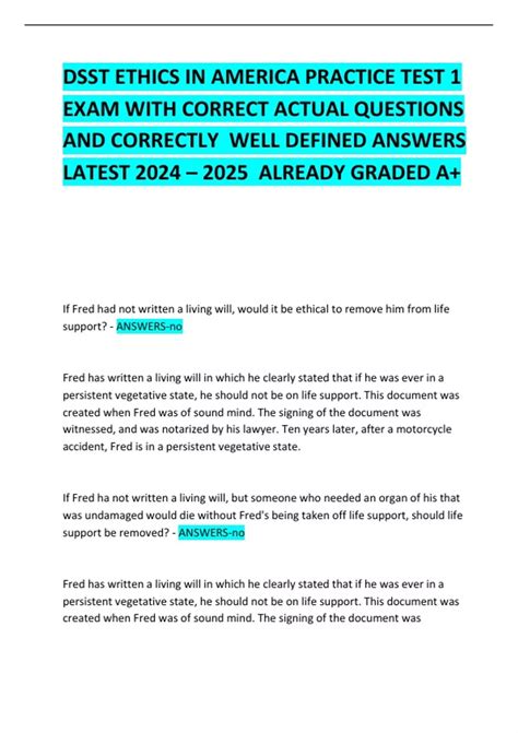 Dsst Ethics In America Practice Test 1 Exam With Correct Actual Questions And Correctly Well